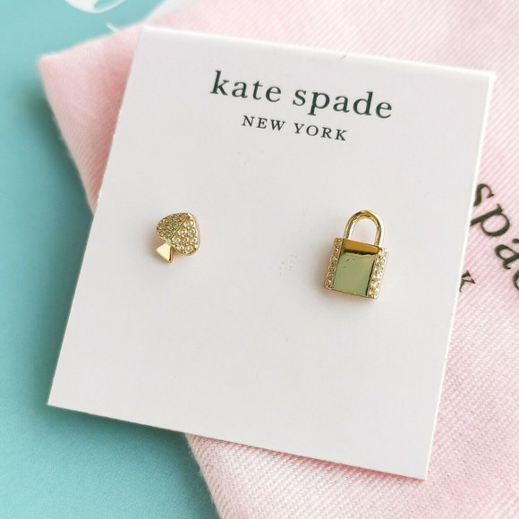 kate spade | Jewelry | Kate Spade Lock And Spade Stud Earrings Gold And ...